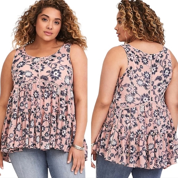 torrid | Tops | Torrid Pink Floral Laceup Chiffon Tank | Poshmark